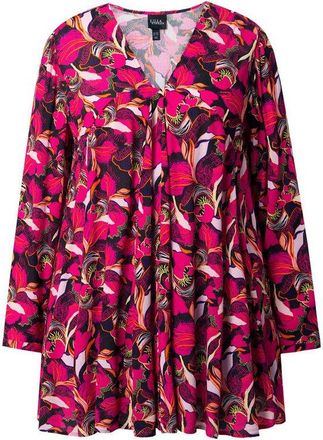 Ulla Popken Longbluse Bluse Bl&uuml;tenmuster Godetfalten A-Linie Langarm