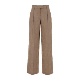 Brunello Cucinelli Femme, Pantalons, Beige, Taille: 40 FR Pantalon Large en M&eacute;lange de Lin