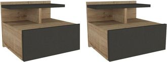 Vente-Unique Vente-unique - Lot de 2 tables de chevet suspendues - 1 tiroir - Coloris : Naturel et anthracite - azelno