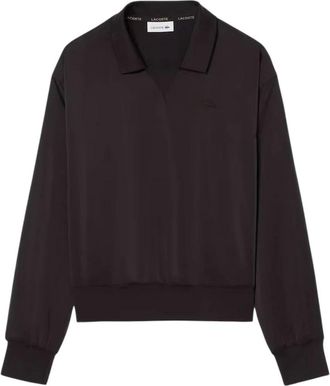 Lacoste Femme, Sweatshirts et sweats &agrave; capuche, Noir, Taille: 40 FR Polo en satin coupe d&eacute;contract&eacute;e