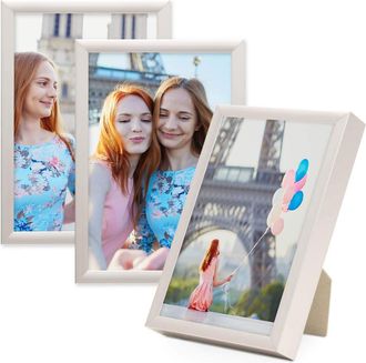 Photolini Alu-Bilderrahmen 10x15 cm Silber schmal, 3er Set Metall-Rahmen aus Aluminium, bruchsicheres Acrylglas, zum Aufhängen & Aufstellen, extra Zubehör, mode