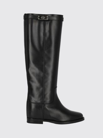 Via Roma 15 Bottes hautes en cuir de veau avec un talon compens&eacute;