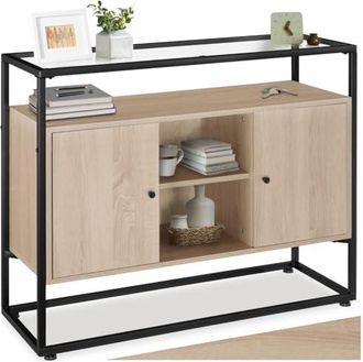 TecTake TecTake Buffet Salon 100 x 38 x 80,5 cm, Style Industriel, Plateau en Verre 95,7 x 30,8 x 0,5 cm, Buffet Salle a Manger, Vaisselier, 6 Compartiments, 