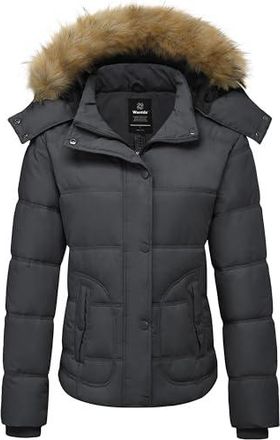 Wantdo Manteau Femmes Hiver Chaud Coupe-vent Veste Rembourr&eacute;e avec Capuche Amovible Veste en Duvet Imperm&eacute;able Gris Fonc&eacute; XL