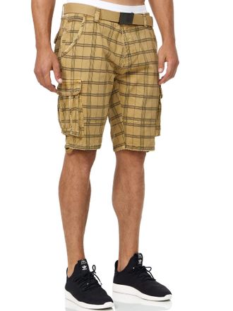 Indicode Herren Blixt Cargo Shorts mit 6 Taschen und Gürtel aus 100% Baumwolle | Männer Amber Check, 3XL