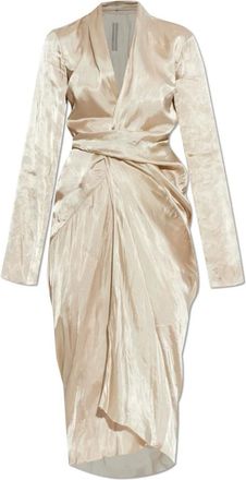 Rick Owens Femme, Robes, Beige, Taille: 38 FR Robe &agrave; taille nou&eacute;e avec manches longues