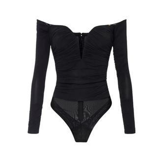 Elisabetta Franchi Femme, Tops, Noir, Taille: 44 FR Body en jersey cr&ecirc;pe l&eacute;ger avec drap&eacute;