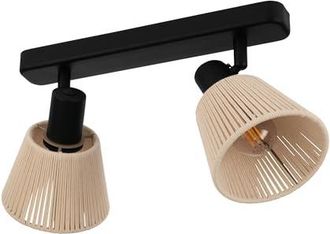 Eglo Deckenlampe 2-flammig Seagard, Deckenstrahler Wohnzimmer, Spot Deckenleuchte aus Stahl in Schwarz, Bast Papier in Naturfarben, Wandstrahler mit E14 Fa