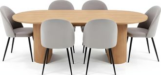 ebuy24 Kyoto Essgruppe - mit 6 St&uuml;hlen - Tisch 210 x 100 x 75 cm - St&uuml;hle Velours grau - MDF, Papier, Formgespanntes Holz - Tisch Natur - skandinavisch-moder