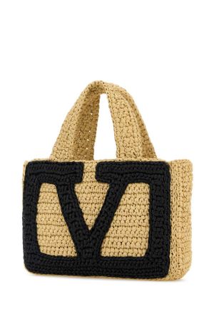 Valentino Garavani Womens Raffia Small Viva Superstar Shopping Bag Naturalenero Borse A Mano