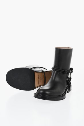 Bottega Veneta Biker-Stiefeletten Aus Leder Mit Geflochtenem Riemen Bottega Veneta