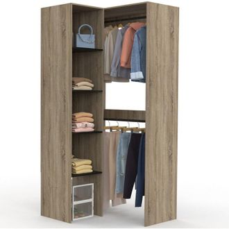 IDMarket Dressing dangle modulable l. 90 / 127 cm melman double penderie + &eacute;tag&egrave;res bois et noir