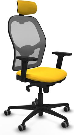 Piqueras y Crespo Schreibtischstuhl mit 2D-Armen, h&ouml;henverstellbare Lendenwirbelst&uuml;tze und h&ouml;henverstellbares Kopfteil, Grau/Gelb