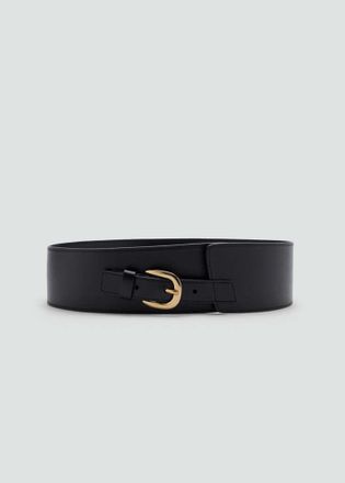 Mango Ceinture large en cuir avec boucle en m&eacute;tal noir - Femme - S - MANGO