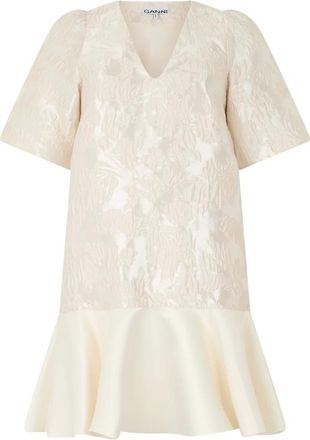 Ganni Femme, Robes, Beige, Taille: 34 FR Satin Cloque Mini Dress