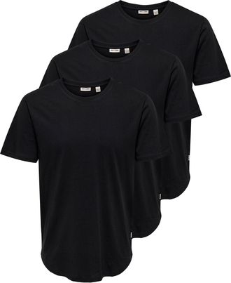 Only & Sons Herren Onsmatt Longy Tee 3-Pack T-Shirt, Black/Detail:Black 3-Pack, XL EU