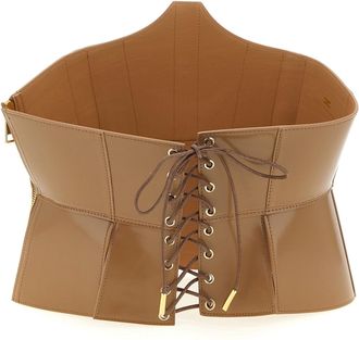 Elisabetta Franchi Corset-Style Leather Bustier Belt - Camel