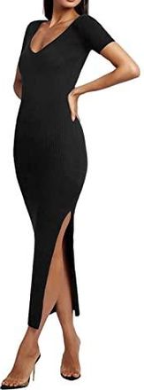 Generic Robe De Plage Femme Blanche - Robe De Style Chaud Europ&eacute;en Et Am&eacute;ricain Sexy Fille Chaude Femmes Col en V Gilet Moulant Fente Mi-Longue Jupe Dame &Eacute;tap