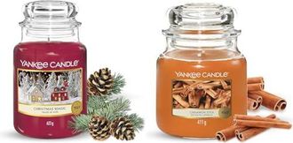 Yankee Candle Company Duftkerze im Glas (Große Kerze im Glas) | Christmas Magic | Brenndauer bis zu 150 Stunden & Duftkerze Mittelgroße im Glas | Cinnamon Stick | Brenndaue