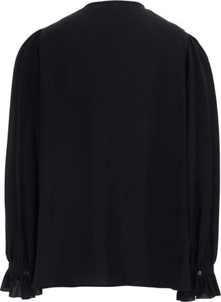 Chlo&eacute; Ruffled Silk with Adjustable Front Knot Shirt - Black