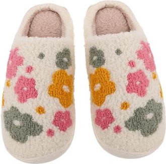 Frcolor Pantoufles Femme Coton Doux et Chauds Semelle Antidérapante Intérieur Pelucheux Floral Pantoufles Confortables pour Maison et Hiver