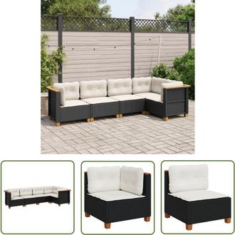 vidaXL 5-tlg. Garten-Sofagarnitur mit Kissen Schwarz Poly Rattan - Gartengestell - Gartenm&ouml;belset - Lounge Set - Esszimmergarnitur - Balkonm&ouml;bel - The