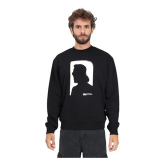 Karl Lagerfeld Homme, Sweatshirts et sweats &agrave; capuche, Noir, Taille: S SweaT-shirt ras du cou noir avec imprim&eacute; portrait