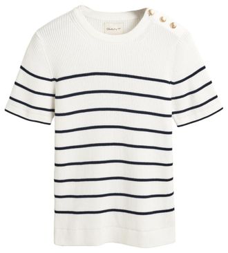 GANT Damen Ribbed Breton C-Neck Pullover, Cream, S