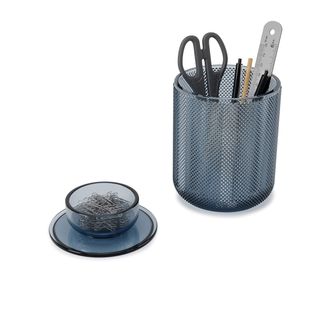 Umbra Allira Glasaufbewahrungsbeh&auml;lter, Accessoire Organizer mit Deckel, Glasbeh&auml;lter f&uuml;r B&uuml;romaterial, Blumenvase, Blau, Gross