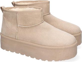 Shoes & Blues Bottines plates pour femme avec plateforme, style australien, doubl&eacute;es de poils, &agrave; bout rond, beige, 39 EU