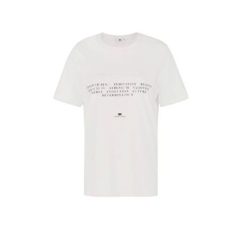 Elisabetta Franchi Femme, Tops, Blanc, Taille: 38 FR T-shirt en jersey avec broderie et imprim&eacute;