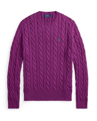 Ralph Lauren Rundhalspullover mit Zopfstrickmuster und kleiner Pony-Stickerei in
