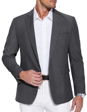 Coofandy Blazer Sportif pour Homme Veste de Costume de Loisirs Veste daffaires pour Homme Veste de Sport avec Revers Crant&eacute;s Costume de Mariage Uni Gris Fonc&eacute; 