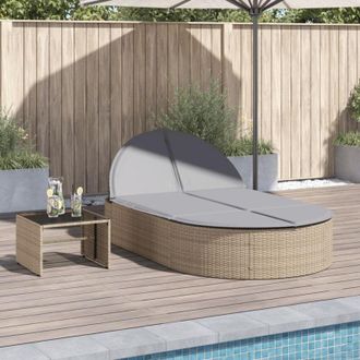 vidaXL Chaise longue double avec coussins beige r&eacute;sine tress&eacute;e Vidaxl