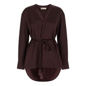 Tory Burch Asymmetrische Tunika aus Viskose mit G&uuml;rtel - - Blouses & Shirts - Damen - Rot - L