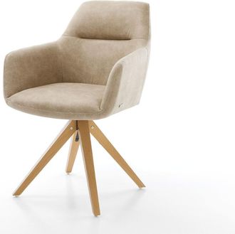 DELIFE Esszimmerstuhl Pejo-Flex Mikrofaser Beige Vintage Holzgestell kantig Natur Taschenfederkern, Esszimmerst&uuml;hle