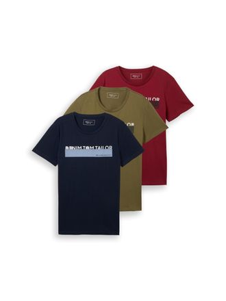 Tom Tailor Herren Triplepack T-Shirt mit Print, Dry Greyish Olive, XXL