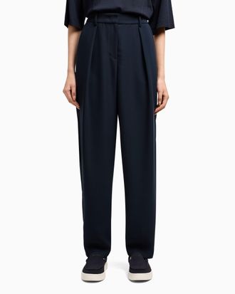 A|X Armani Exchange Womens Blue Edition, Sustainable, Central Pleats, Logo Patch, Pants, Blue, 14