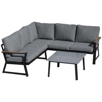 OUTSUNNY 3-teiliges Gartenm&ouml;bel-Set mit Beistelltisch L-Form Sofa Balkonm&ouml;bel Set mit Kissen Outdoor Aluminium Grau