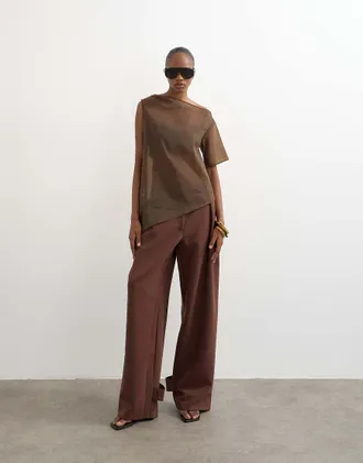 Topshop Pantalon ajust&eacute; bouffant avec languette - Marron-Brown