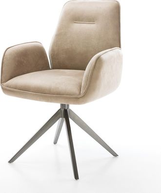 DELIFE Drehstuhl Clea-Flex Mikrofaser Taupe Vintage Kreuzgestell breit Graphit 360&deg; drehbar Wippfunktion, Esszimmerst&uuml;hle