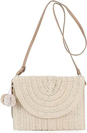Generic Portefeuille pour femme - Sac &agrave; main de plage &agrave; bandouli&egrave;re - Sac &agrave; bandouli&egrave;re d&eacute;t&eacute; &agrave; pompons - Sac &agrave; bandouli&egrave;re pour homme, beige, Taille unique