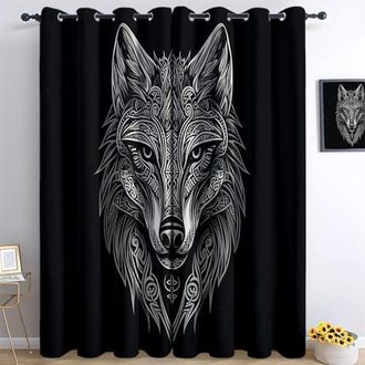 Generic Rideau Occultant Noir Rideaux Noeud Celtique, Animaux, Loup Imprimé Moderne Décoration pour Salon Chambre Fenetre Cuisine, Rideaux et Draperies Intéri