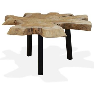 vidaXL Vidaxl - Table basse fixe en teck authentique 80x70x38 cm - Pieds en acier robuste - Finition &agrave; lhuile - Assemblage facile