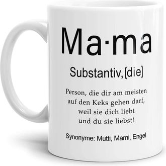 Tassendruck Tasse mit Definition Mama - Wörterbuch/Geschenk-Idee/Dictionary/Beruf/Job/Arbeit/Familie/Weiss