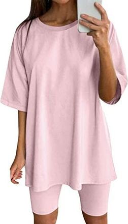 Generic Ensemble de 2 pi&egrave;ces pour femme 2026 - Ensemble de salon deux pi&egrave;ces - V&ecirc;tements assortis - T-shirt surdimensionn&eacute; - Taille &eacute;lastique - Short de motar