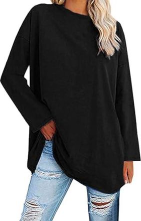Generic Haut de sortie, chemisier &agrave; manches longues pour femme, grande taille, pull de couleur unie, t-shirt basique &agrave; manches longues confortable et chaud, p