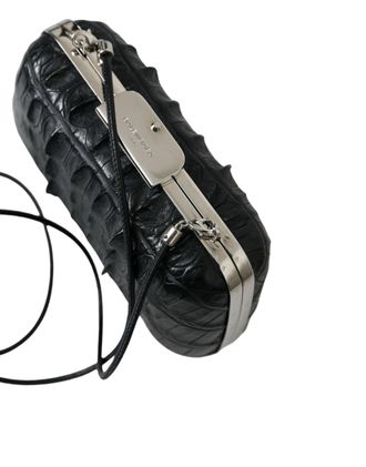 Balenciaga Womens Crocodile Leather Clutch Shoulder Black Skin Lamb
