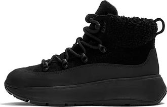 FitFlop Damen F-Mode Teddy-Collar Warm Suede Lace-up Booties Stiefelette, Schwarz, 38.5 EU