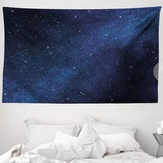Abakuhaus Nacht Wandteppich und Tagesdecke, Raum und Sterne aus Weiches Mikrofaser Stoff Waschbar ohne Verblassen Digitaldruck, 230 x 140 cm, Dunkelblau Weiß